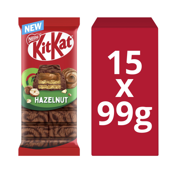 Nestle Kit Kat Hazelnut & Chocolate Sharing Block Bar 99g (15 Pack)