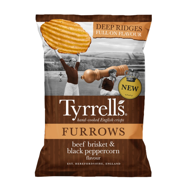 Tyrrells Deep Ridges Beef Brisket & Black Peppercorn Furrows 40g (24 Pack)