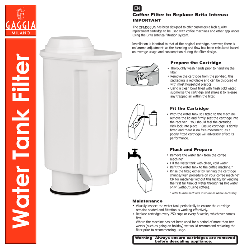Gaggia External Water Tank Filter – BRITA INTENZA Compatible